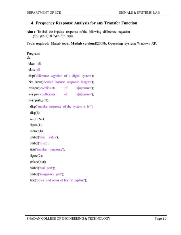 Signals And Systems Lab Manual, R18 Batch | DOCX