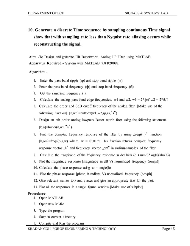 Signals And Systems Lab Manual, R18 Batch | DOCX