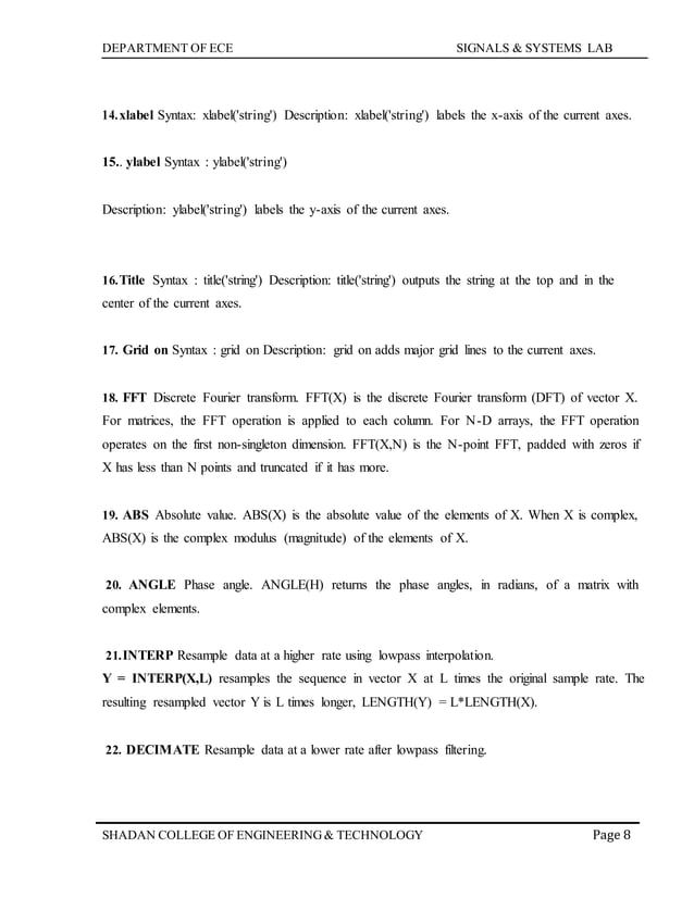 Signals And Systems Lab Manual, R18 Batch | DOCX