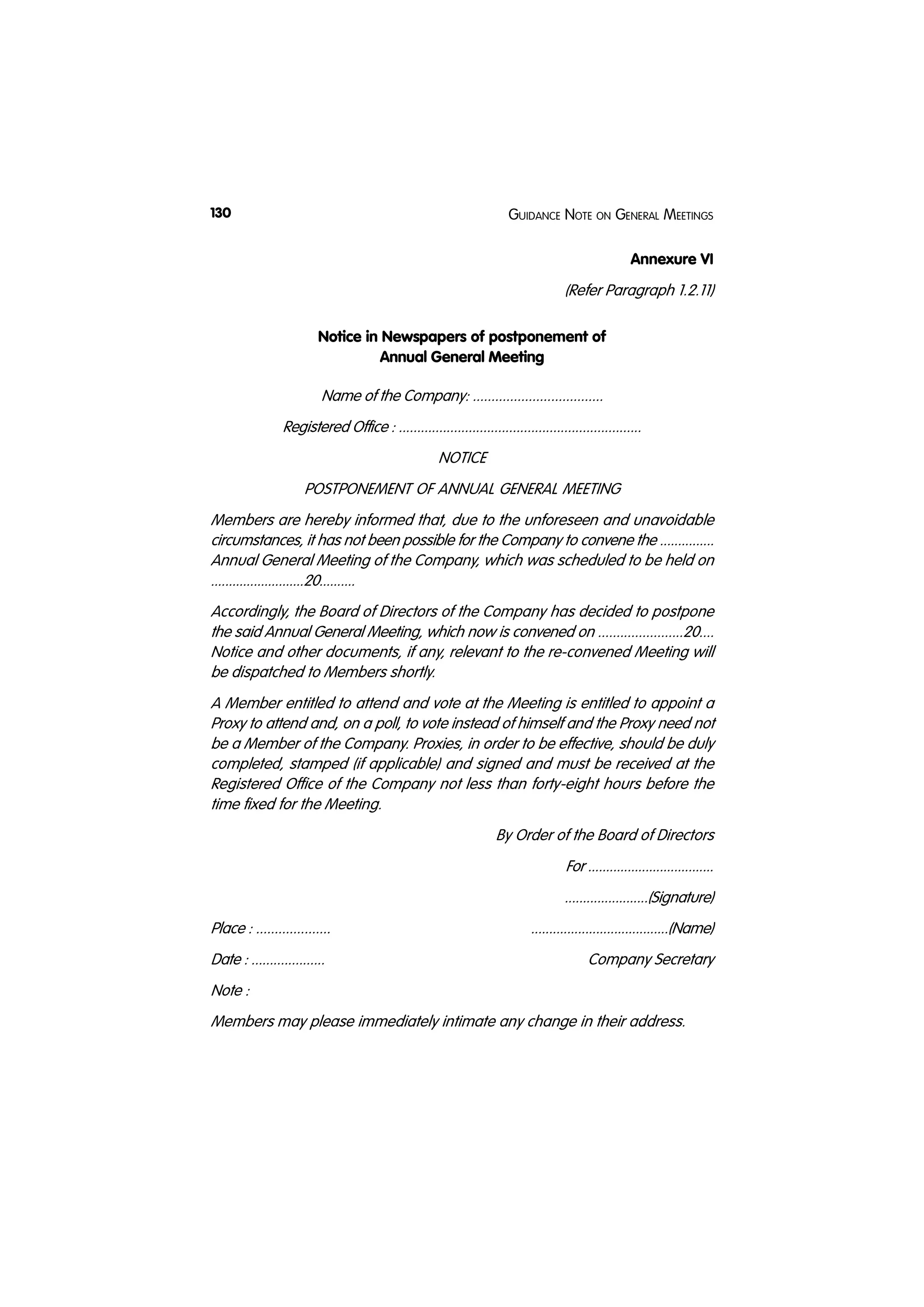 Guidance Note on Sceretarial Standard 2 of General M eeting issued by ...
