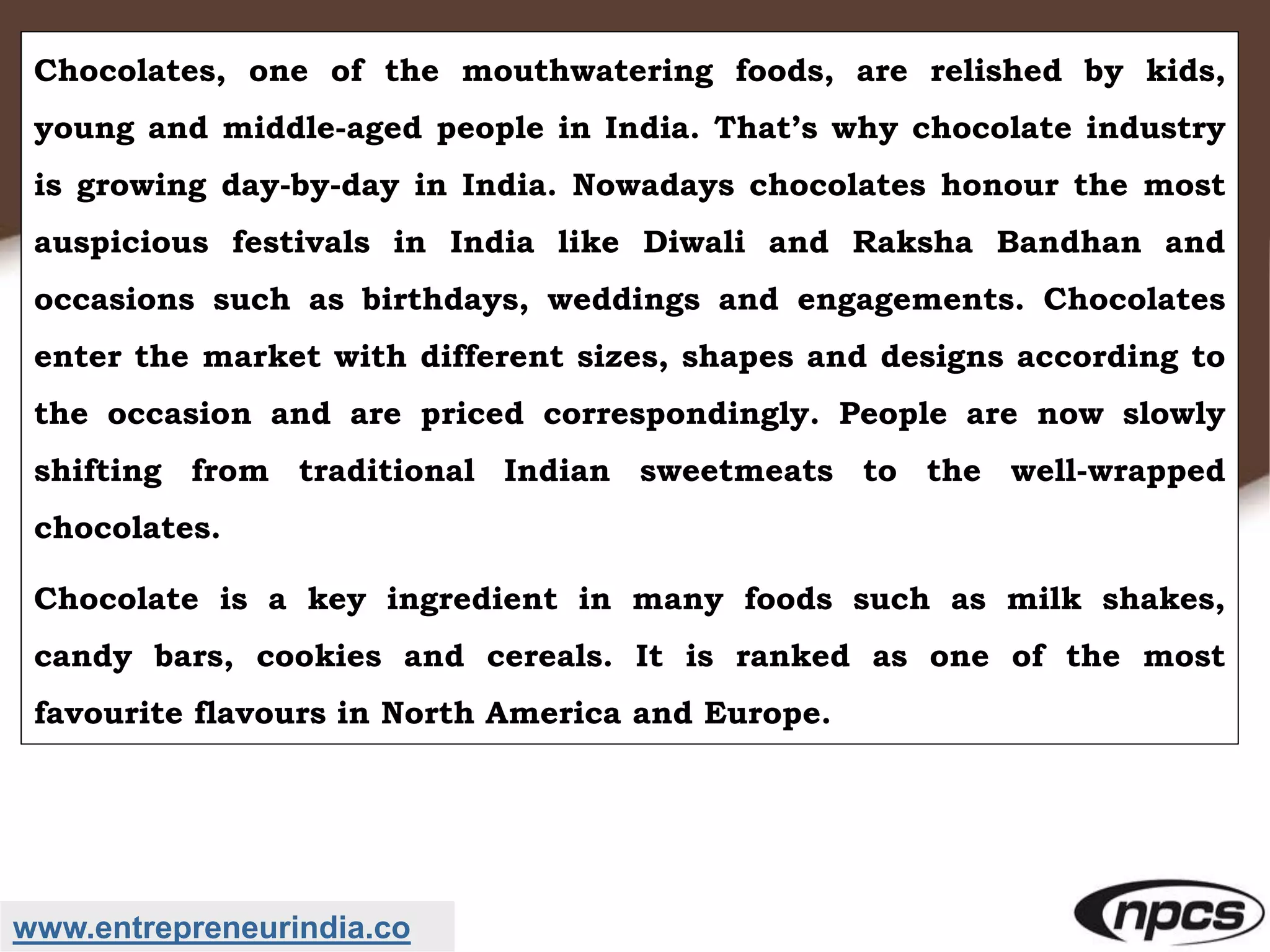 Chocolate, Toffee and Candy Manufacturing Industry | PPTX