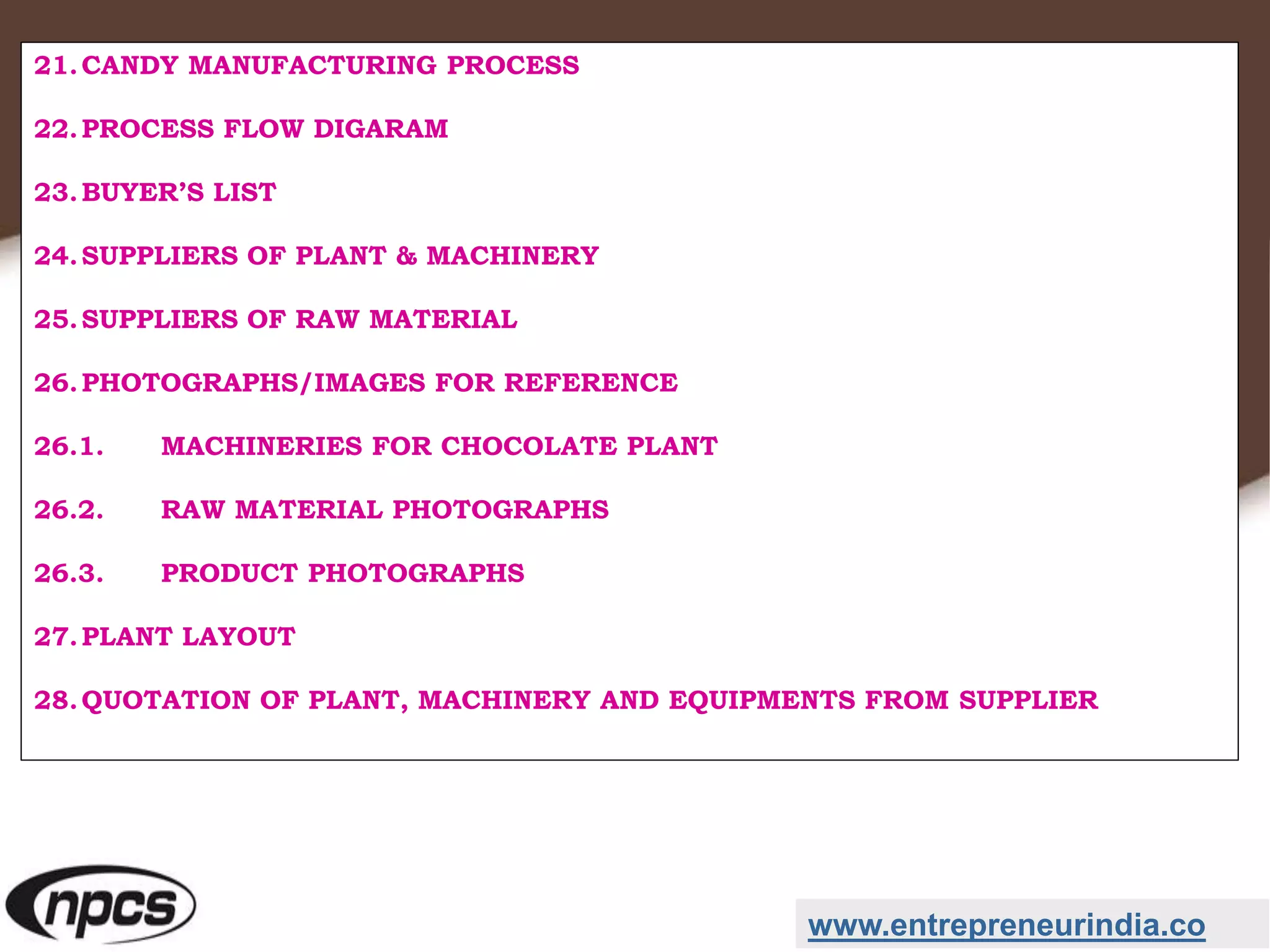 Chocolate, Toffee and Candy Manufacturing Industry | PPTX