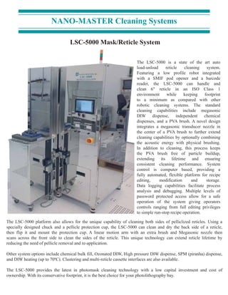 Megasonic Wet Cleaning Systems for Mask, reticle, Single wafer cleaning ...