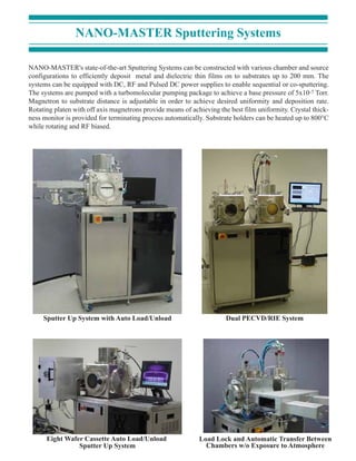 Nano-Master Thin Film Systems ALD PECVD Sputter Evaporator PEALD | PDF