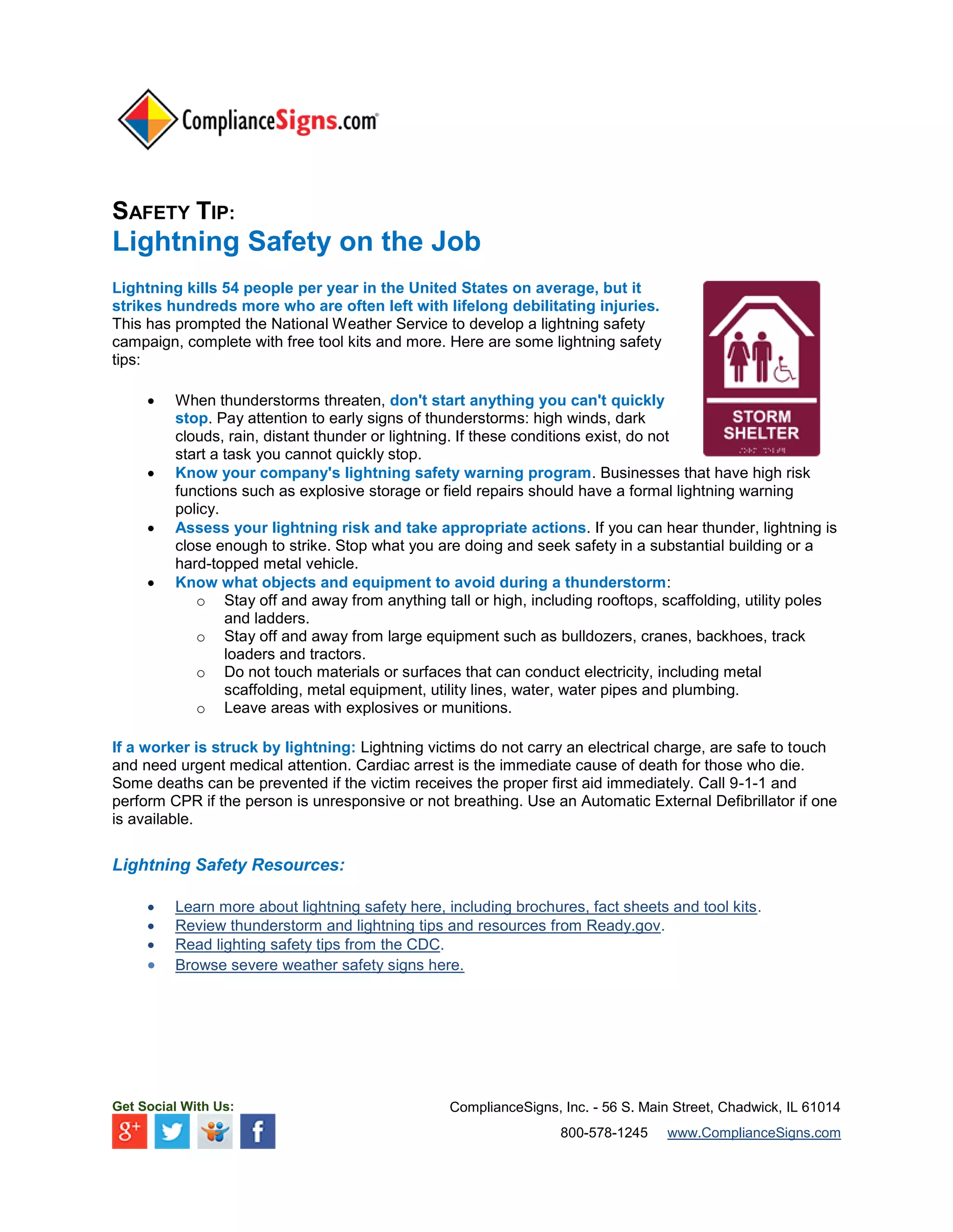 Safety Tip: Lightning Safety on the Job | PDF | First Aid | Injuries