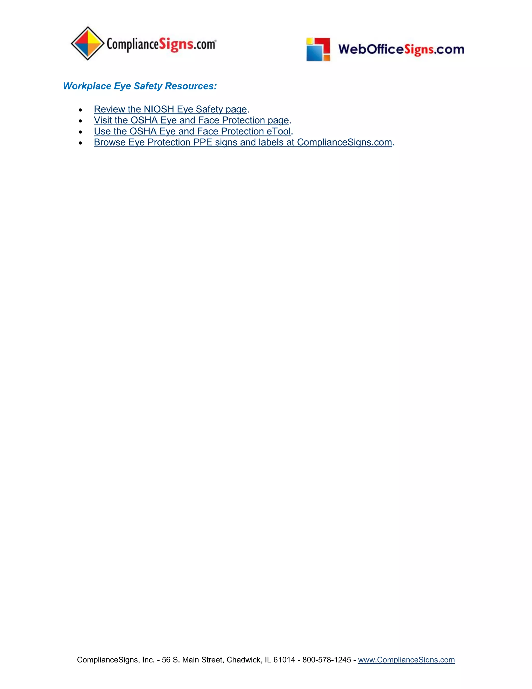 Safety Tip - Workplace Eye Safety Checklist | PDF