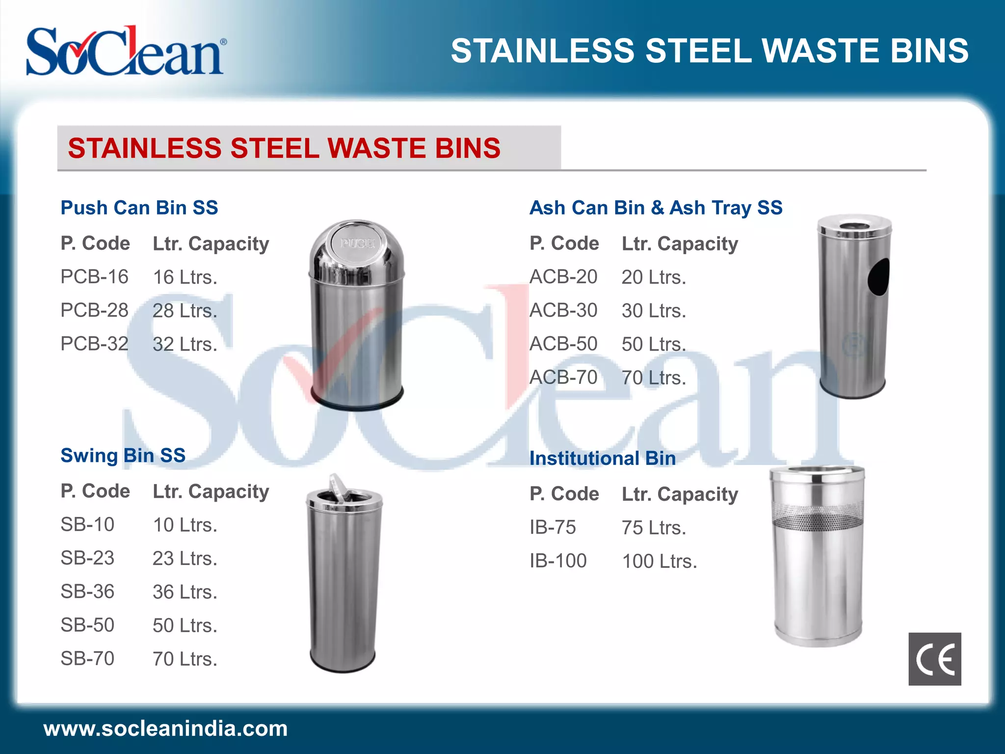 Soclean india - Stainless Steel Waste Bins - Pedal / Open / Push Can ...