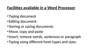 Word Processing Intorduction for basic beginers | PPTX