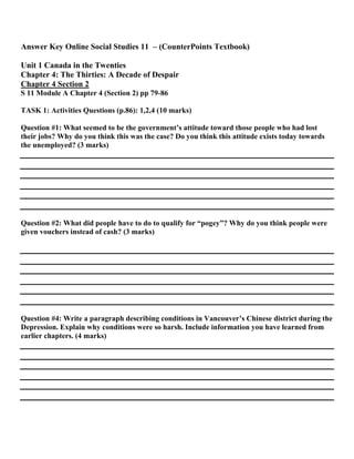 Social Studies 10 and 11 Textbook Key for Counterpoints | DOC