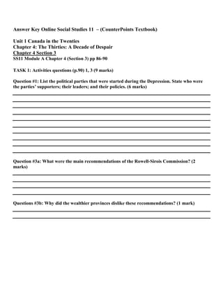 Social Studies 10 and 11 Textbook Key for Counterpoints | DOC