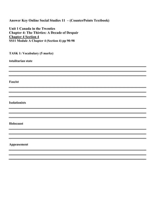 Social Studies 10 and 11 Textbook Key for Counterpoints | DOC