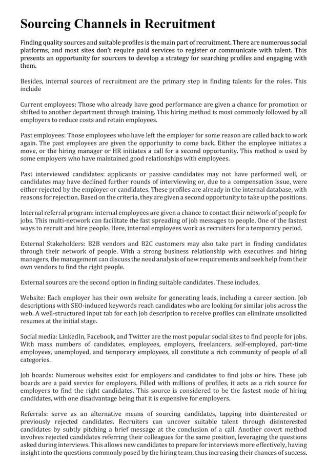 Sourcing Channels in Recruitment Industry | PDF