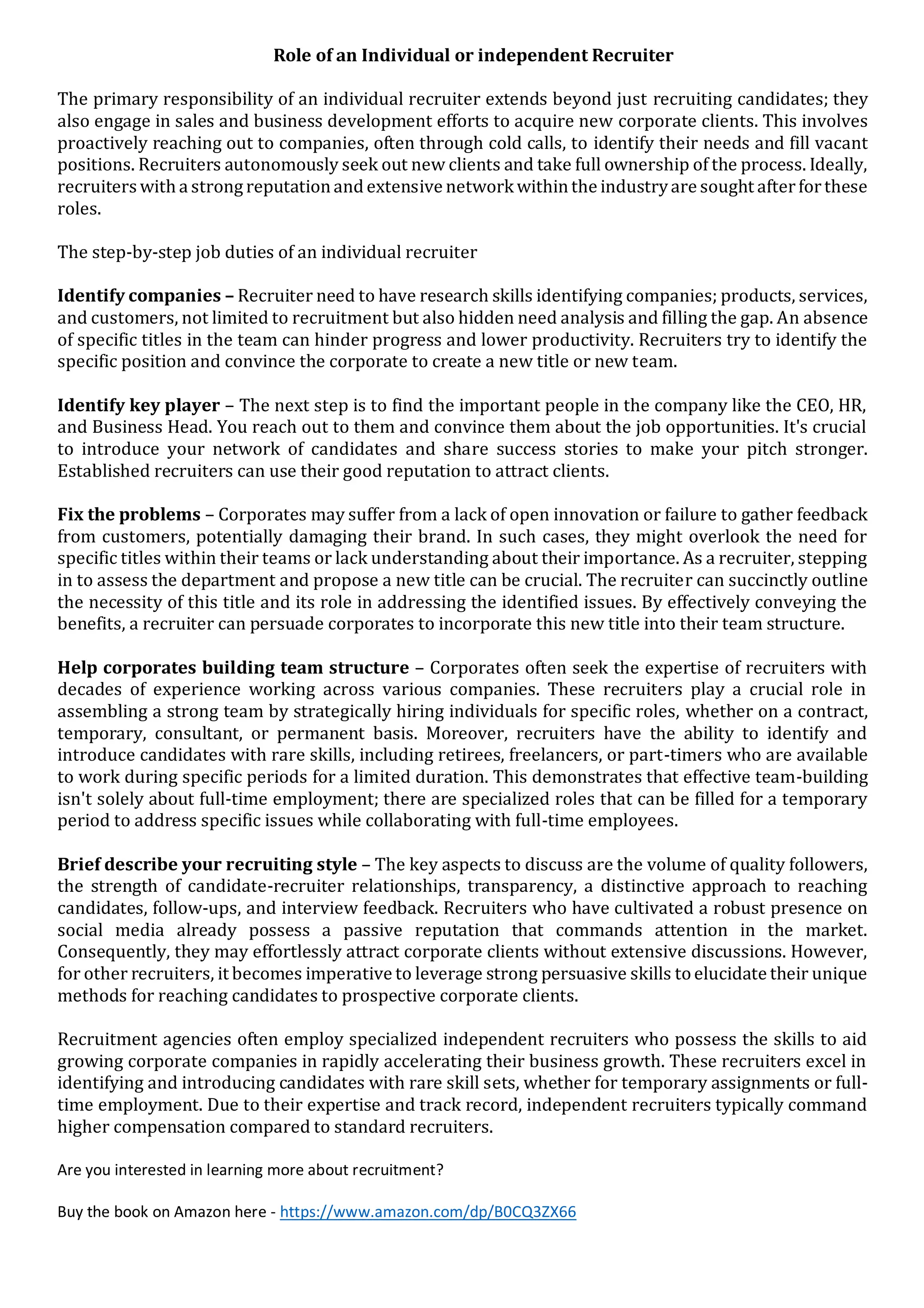 Role of an Individual or independent Recruiter | PDF