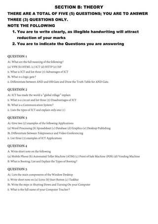 S.S.1 Computer Studies 3rd Term Examination | PDF