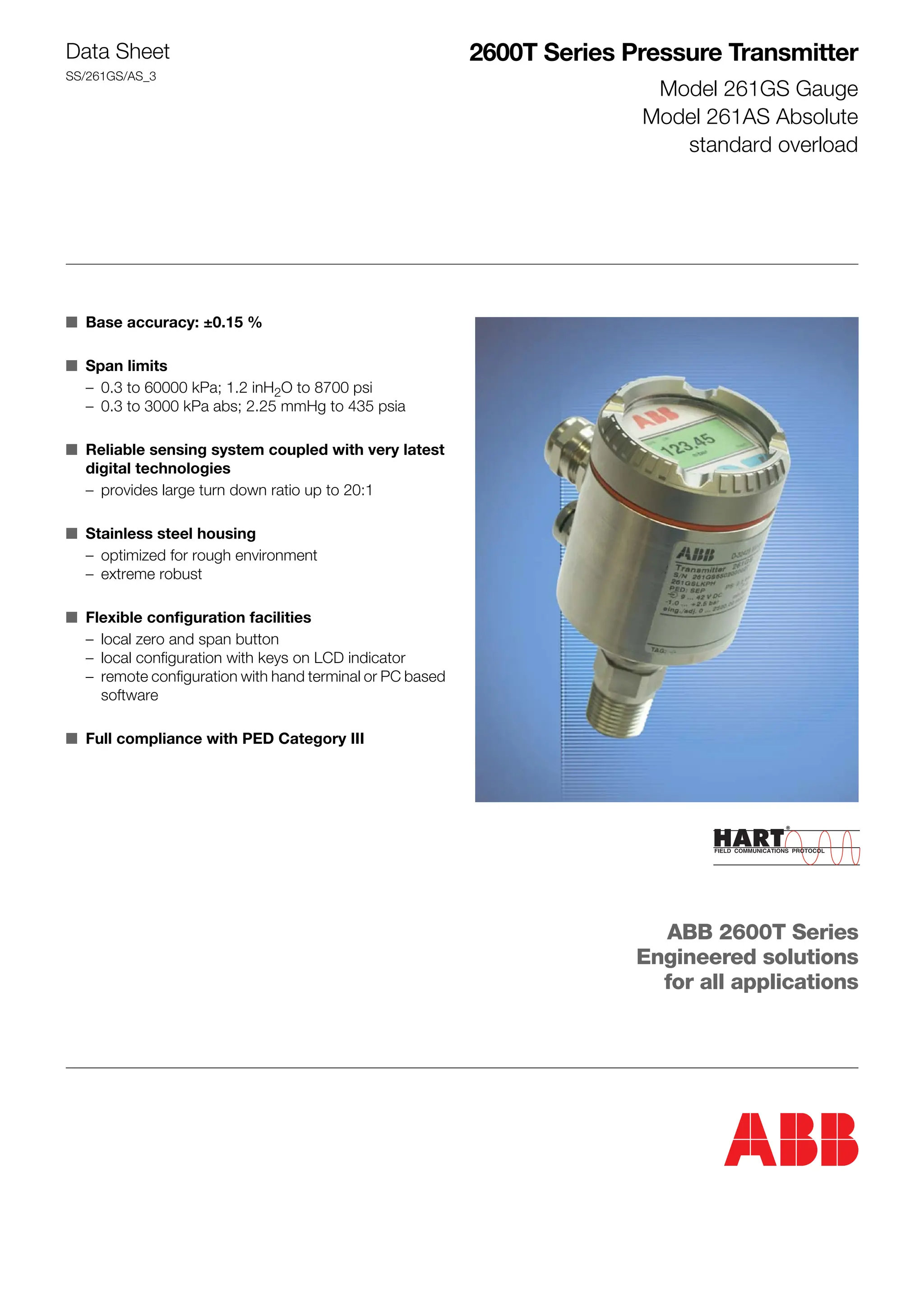 2600T Series Pressure Transmitter Model 261GS Gauge Model 261AS ...