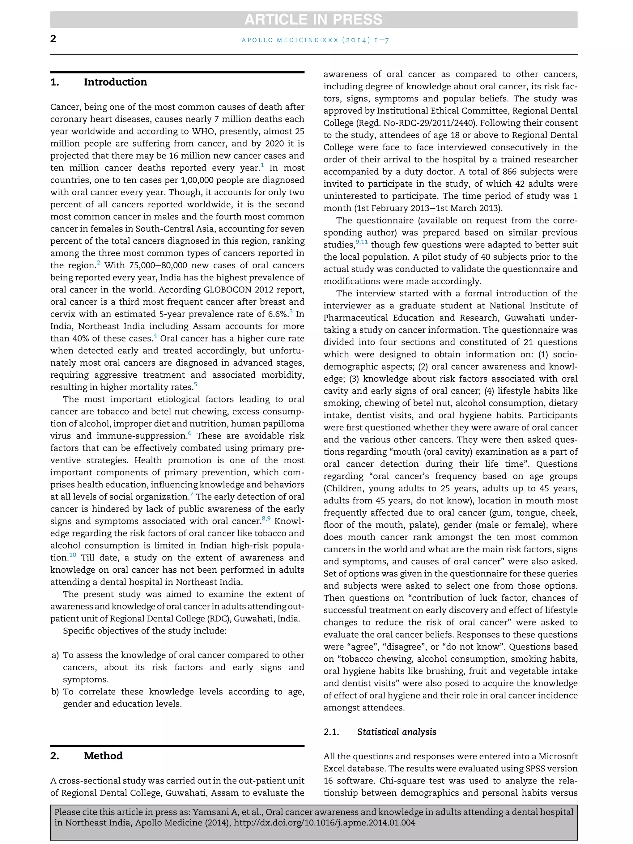 Oral cancer awareness and knowledge in adults attending a dental ...