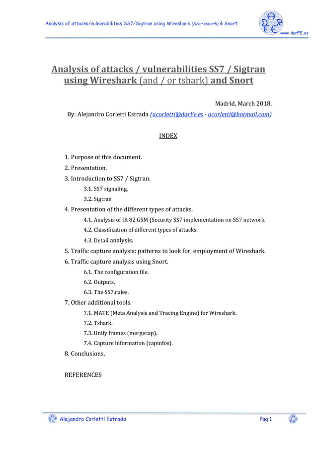 Analysis of attacks / vulnerabilities SS7 / Sigtran using Wireshark ...