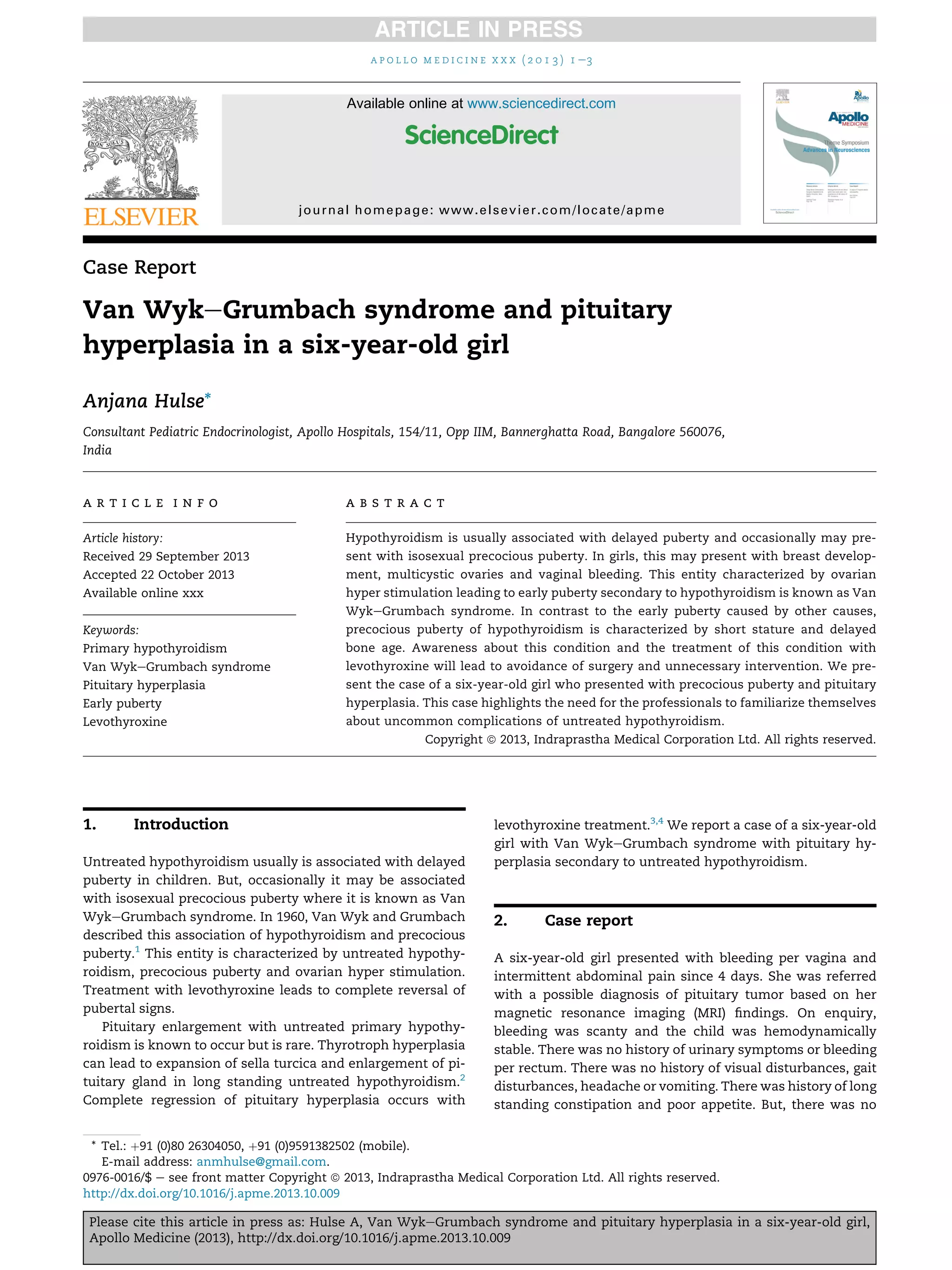 Van Wyke-Grumbach syndrome and pituitary hyperplasia in a six-year-old ...