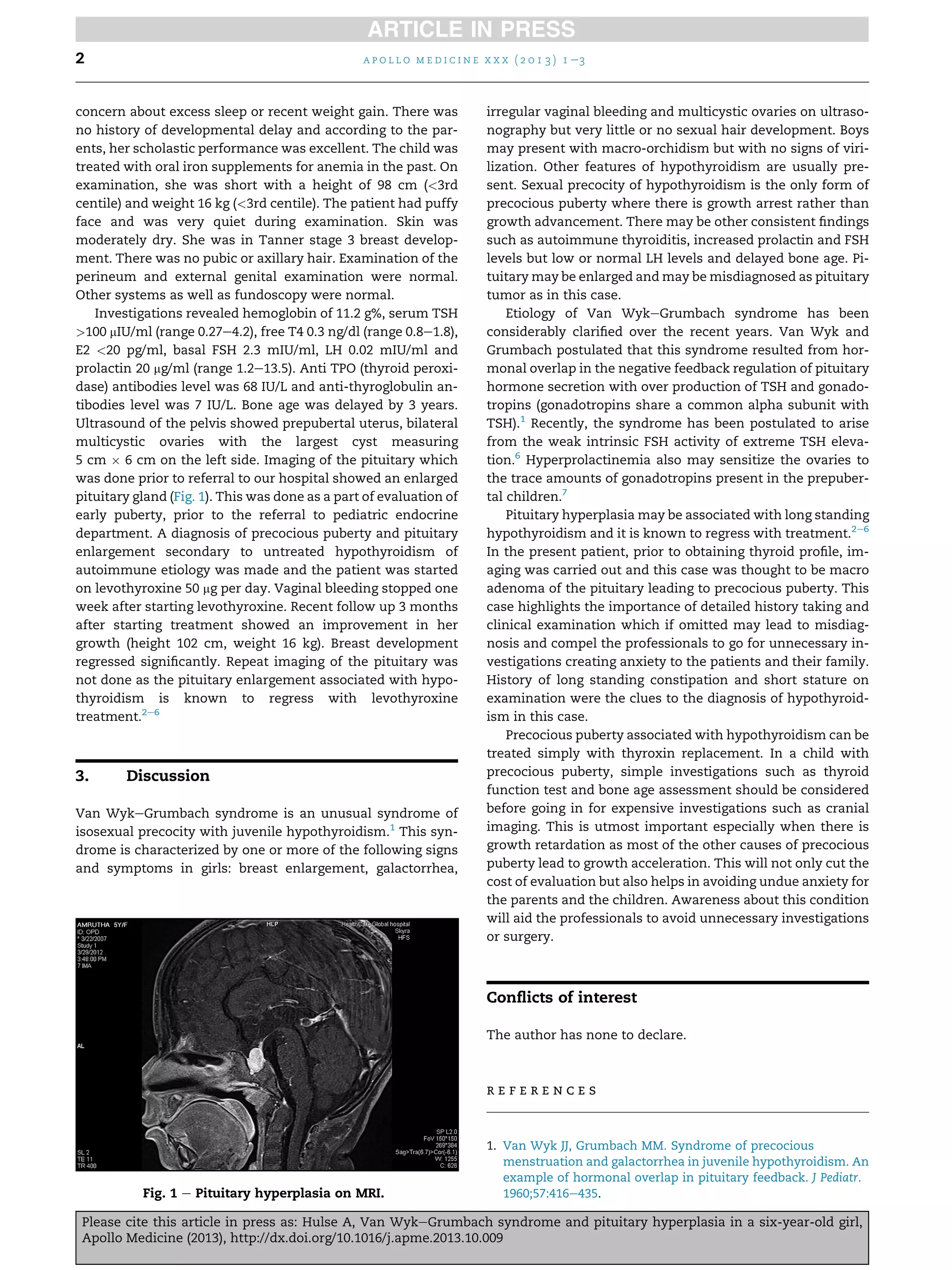 Van Wyke-Grumbach syndrome and pituitary hyperplasia in a six-year-old ...