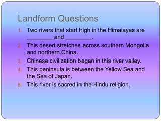 Ss7 g9 landforms of southern and eastern asia | PPTX