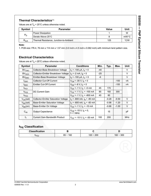Original Transistor PNP SS8550 S8550 8550 1.5A 40V TO-92 New | PDF