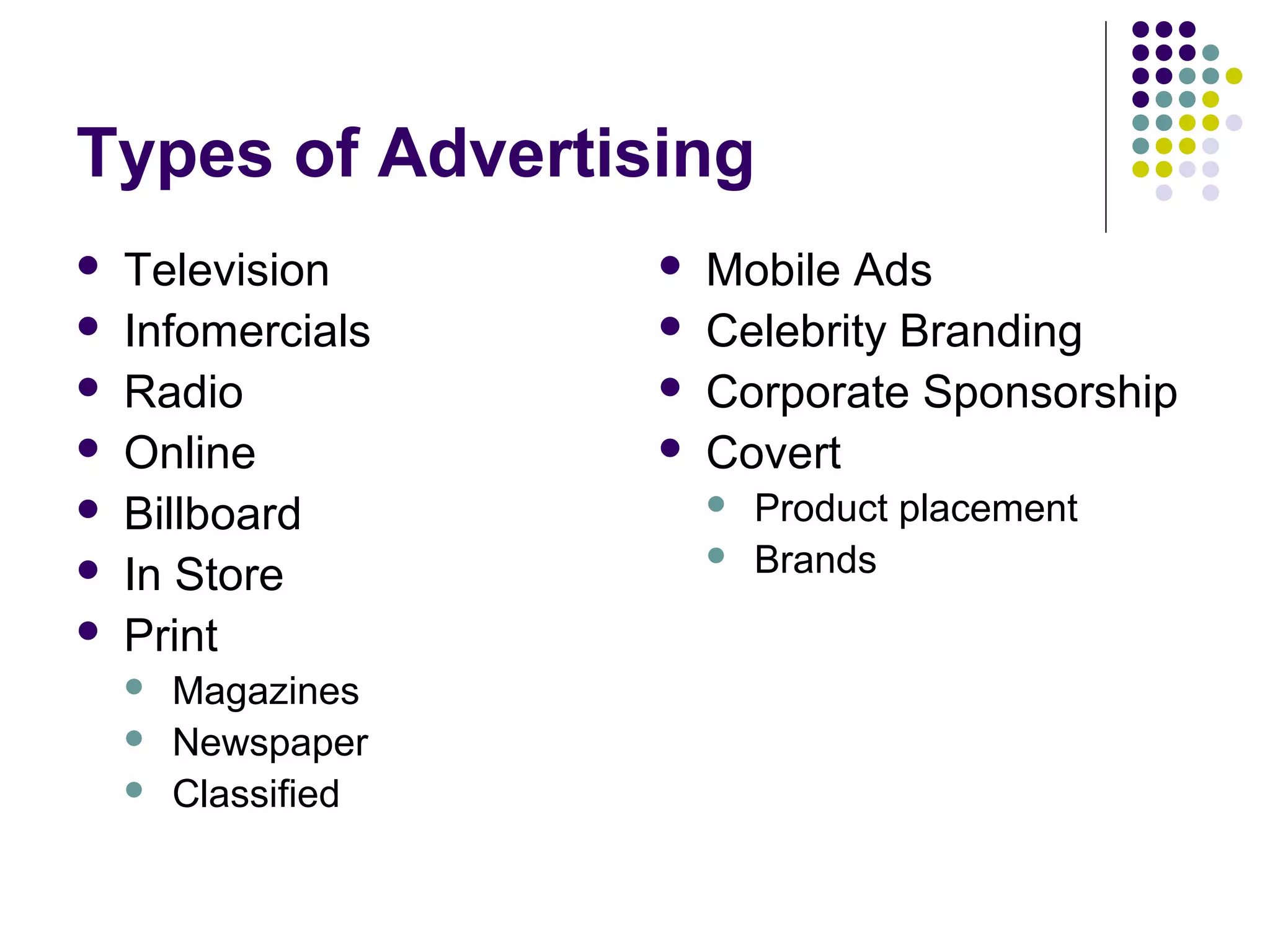 advertising types and techniques | PPT
