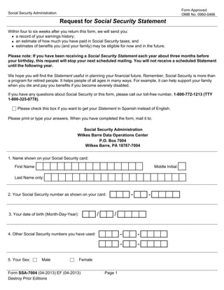 Ssa 7004 | PDF | Government Support and Welfare | Financial Assistance