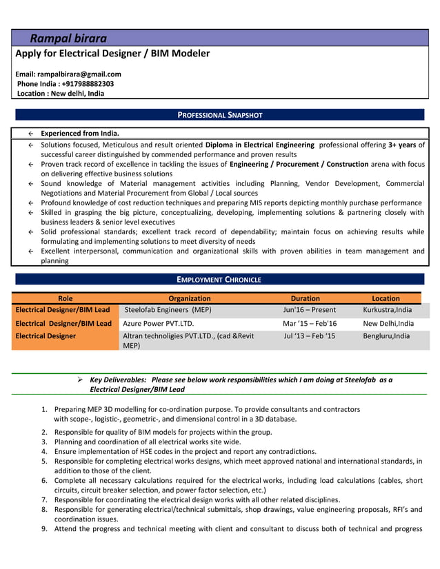 Electrical Designer / BIM Modeler | PDF