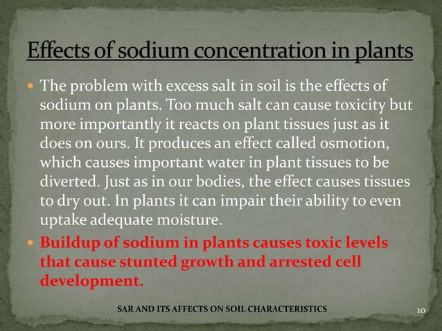 Sodium Adsorption Ratio and its Effects on the Soil Characteristics | PPTX