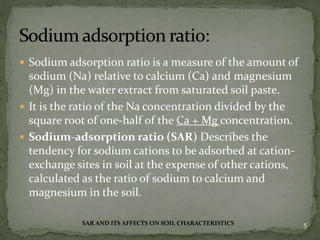 Sodium Adsorption Ratio and its Effects on the Soil Characteristics | PPTX