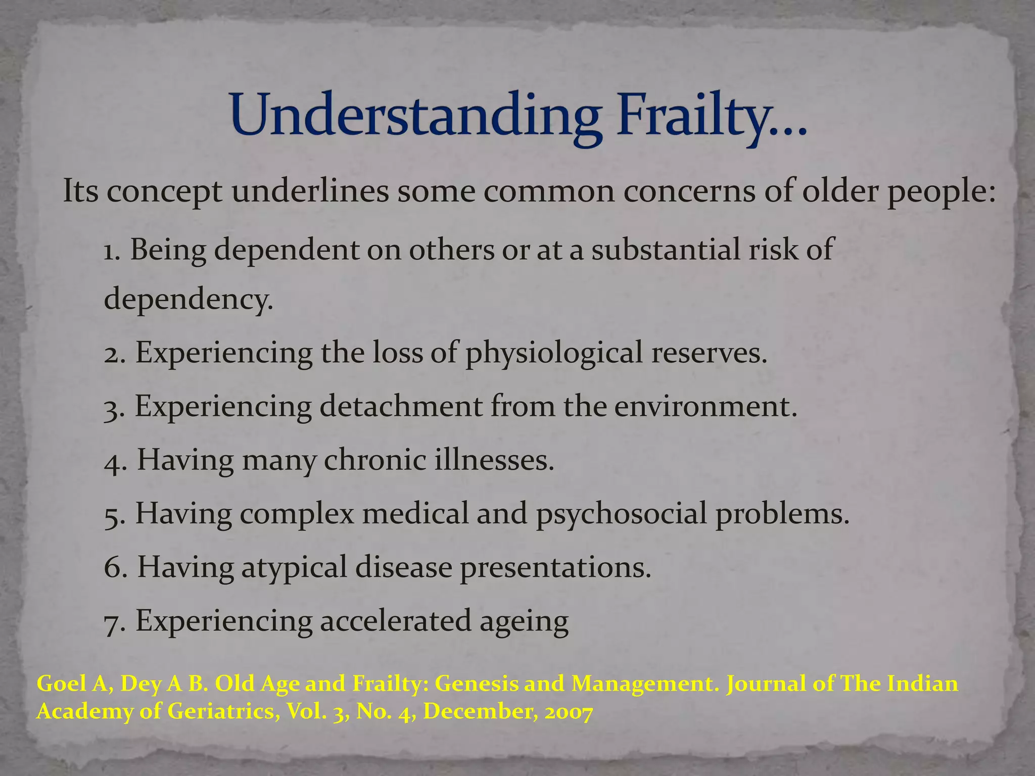 Advances in Frailty-understanding and management | PPTX
