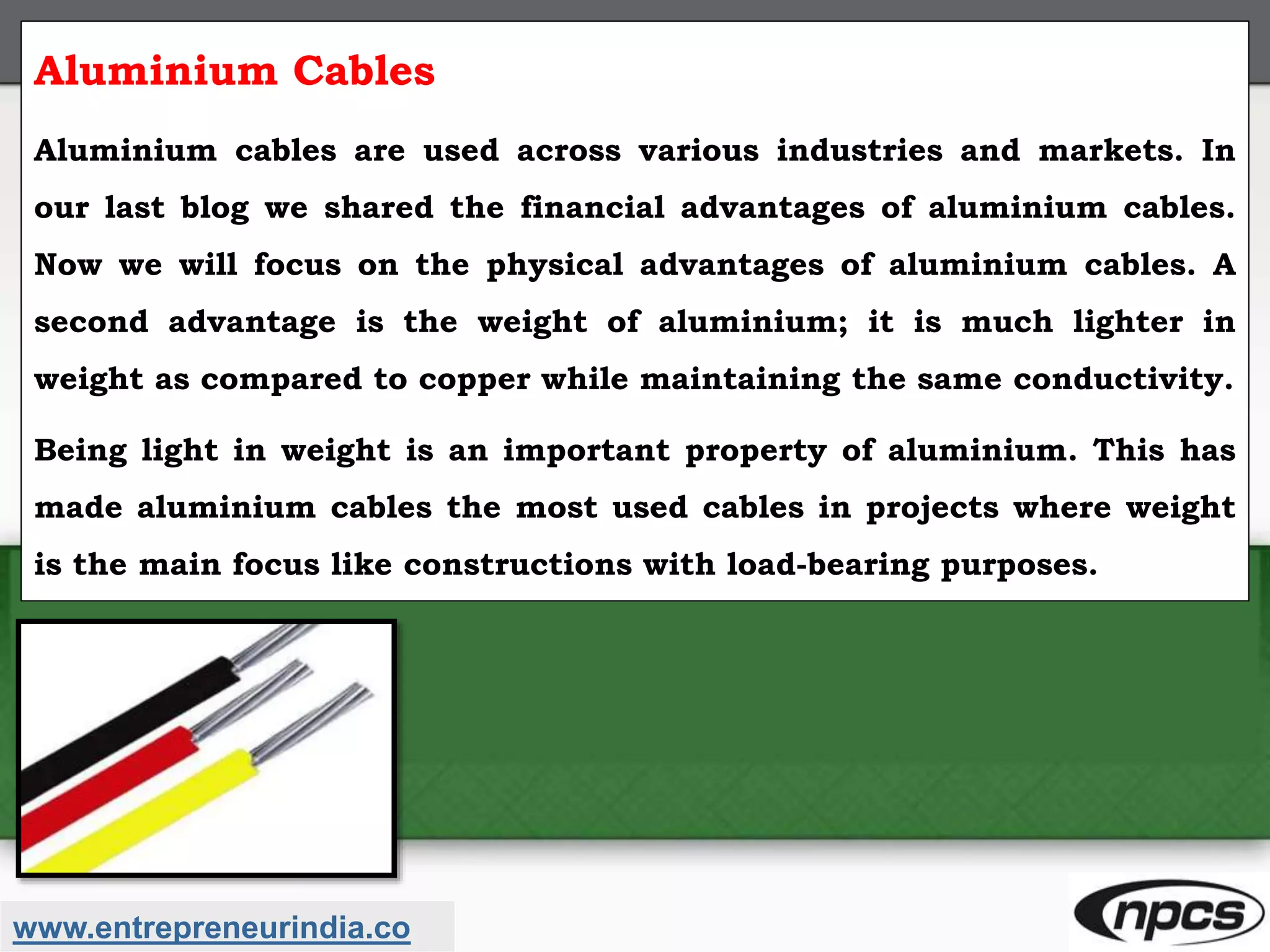 Aluminium Wire & Cables Manufacturing Industry | PPTX