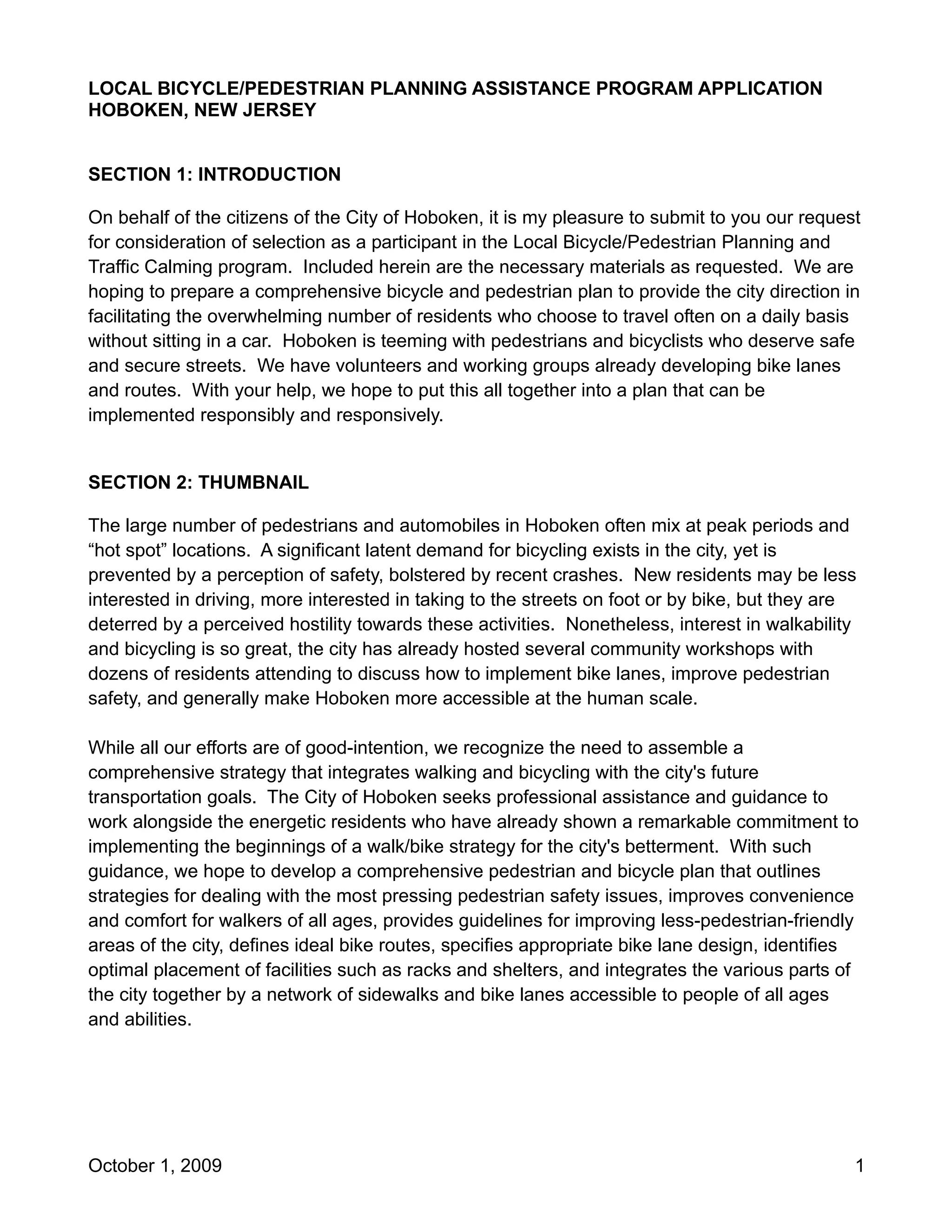 Hoboken - Application for Pedestrian Safety Program | PDF