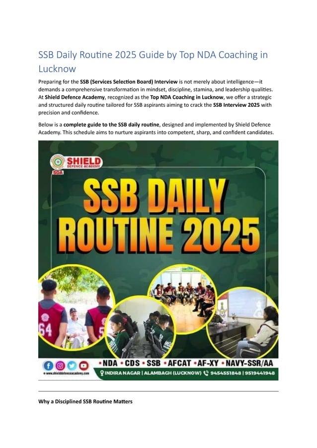 SSB Daily Routine 2025 Guide by Top NDA Coaching in Lucknow | PDF