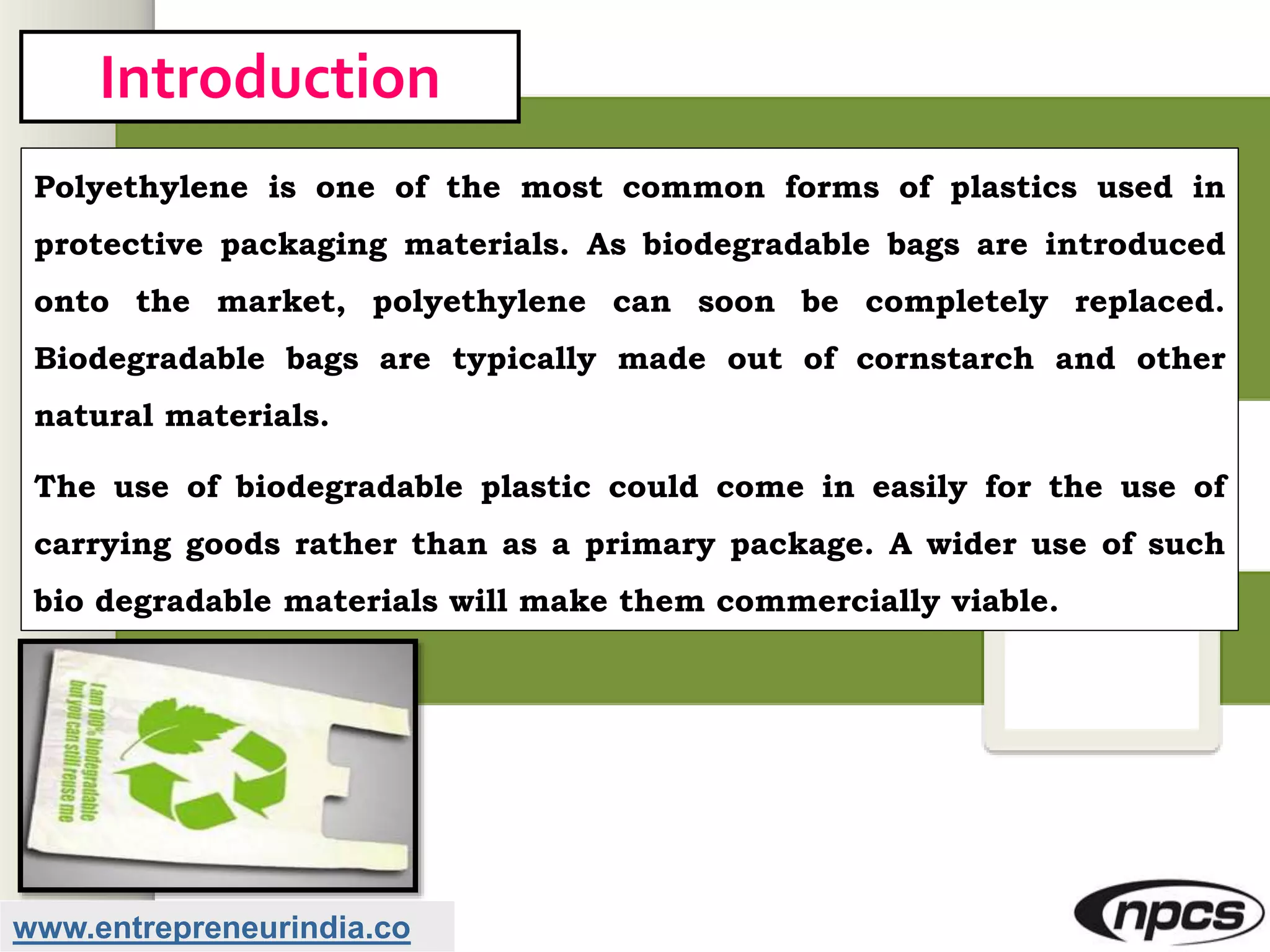 Bioplastic Carry Bags and Garbage Bags Production | PPTX