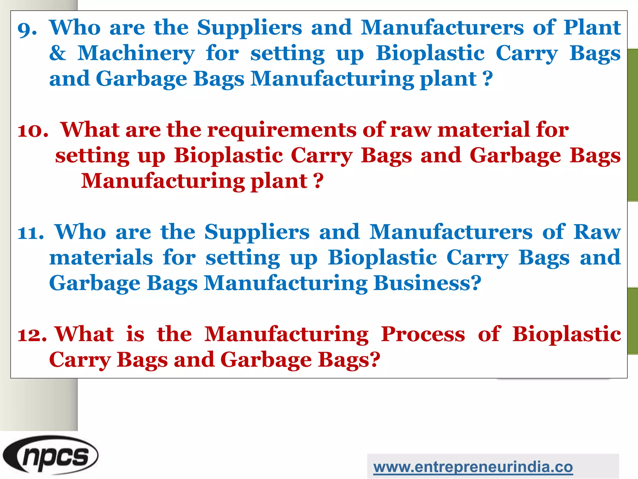 Bioplastic Carry Bags and Garbage Bags Production | PPTX