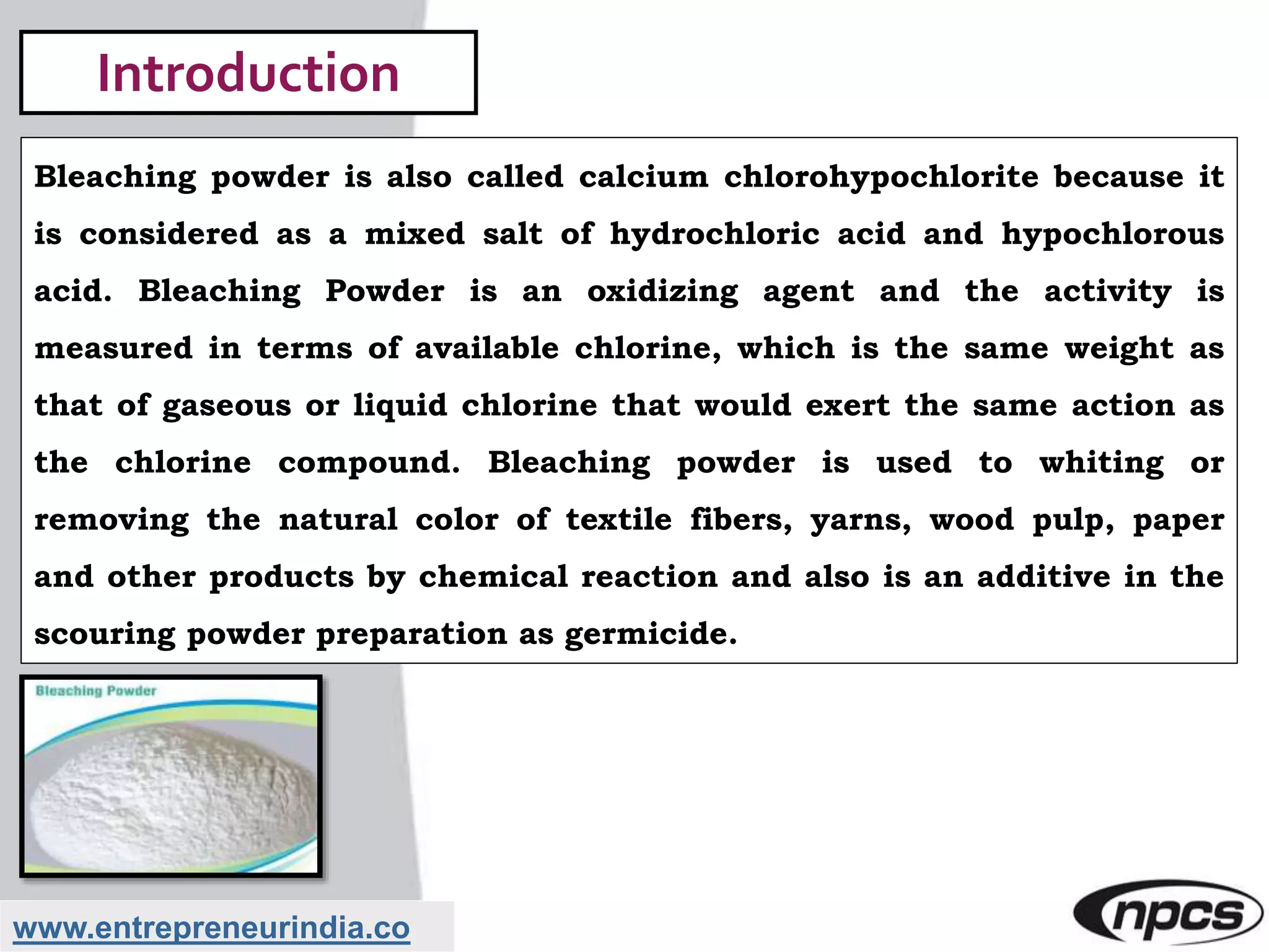 Bleaching Powder Manufacturing Business | PPTX