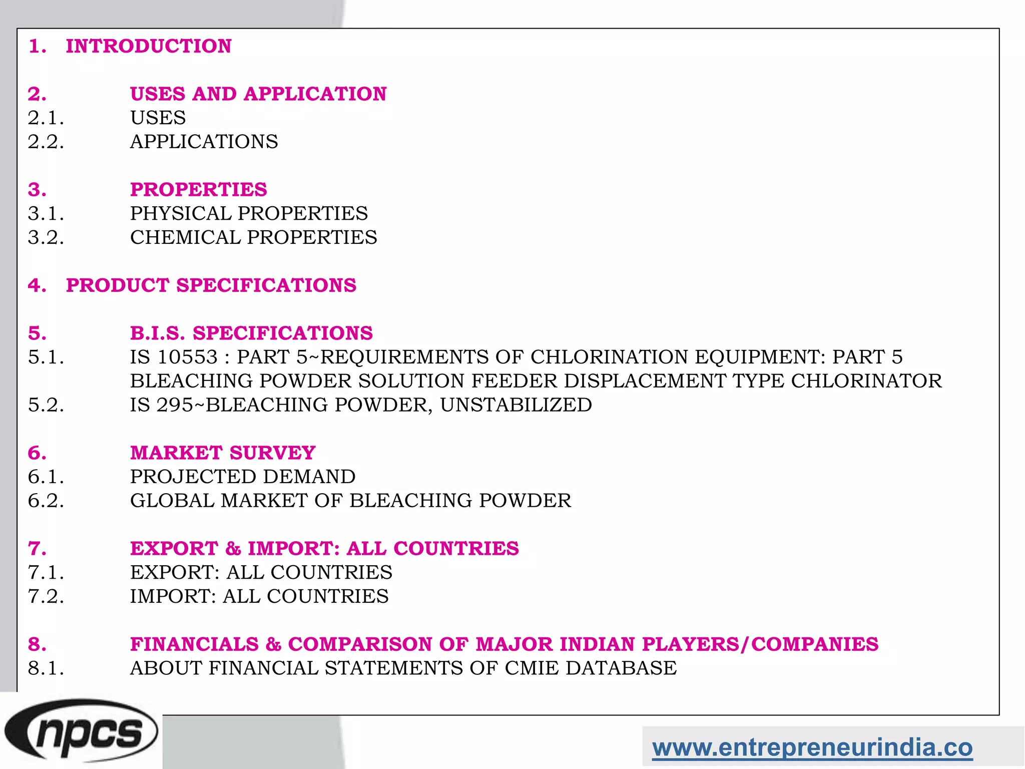 Bleaching Powder Manufacturing Business | PPTX