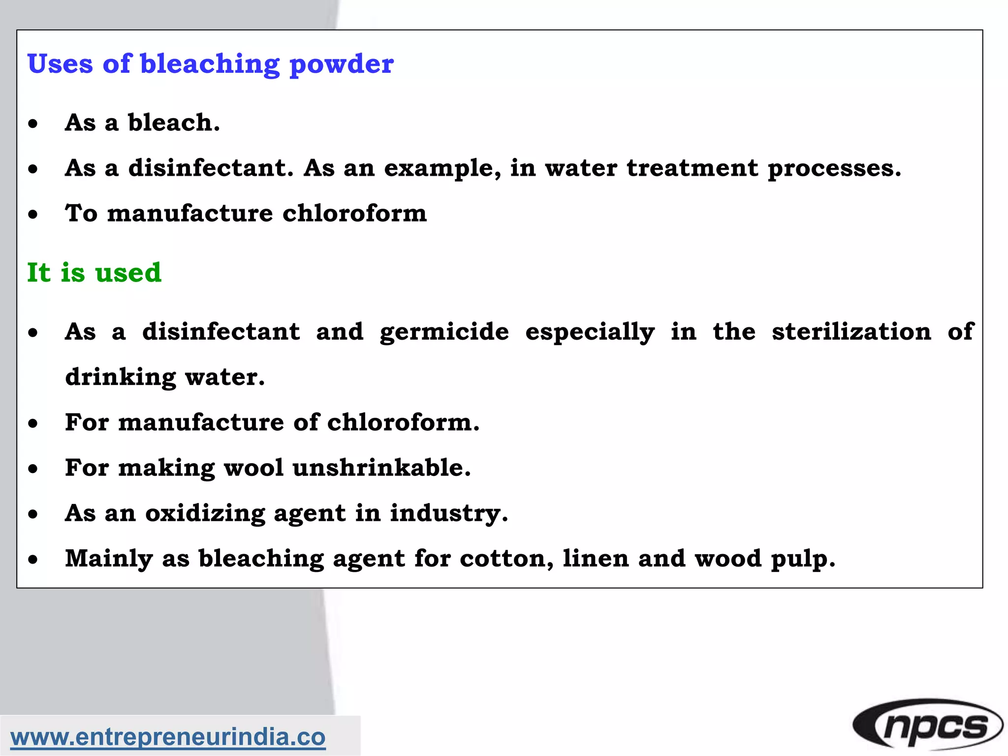 Bleaching Powder Manufacturing Business | PPTX