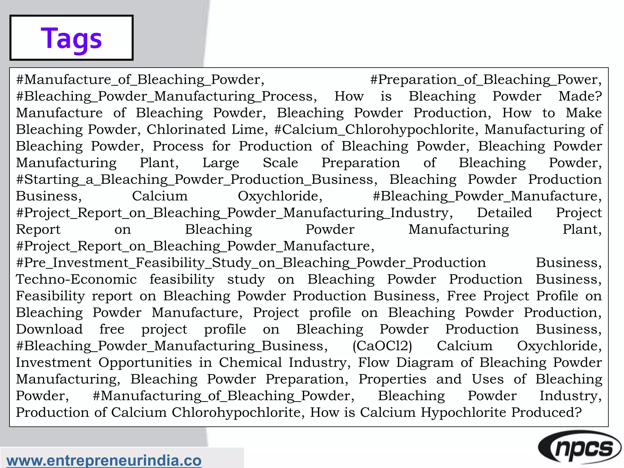 Bleaching Powder Manufacturing Business | PPTX