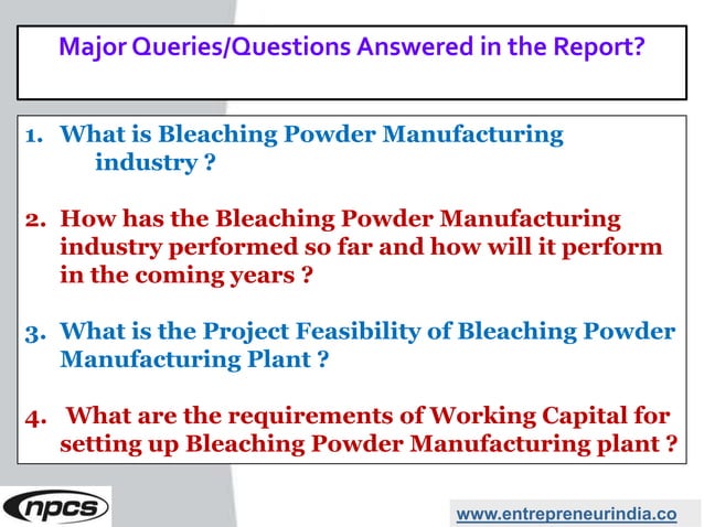 Bleaching Powder Manufacturing Business | PPTX | Commodities | Economy
