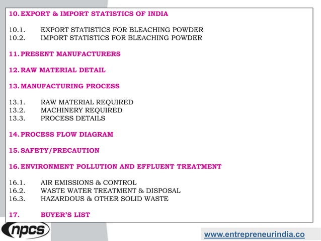 Bleaching Powder Manufacturing Business | PPTX | Commodities | Economy