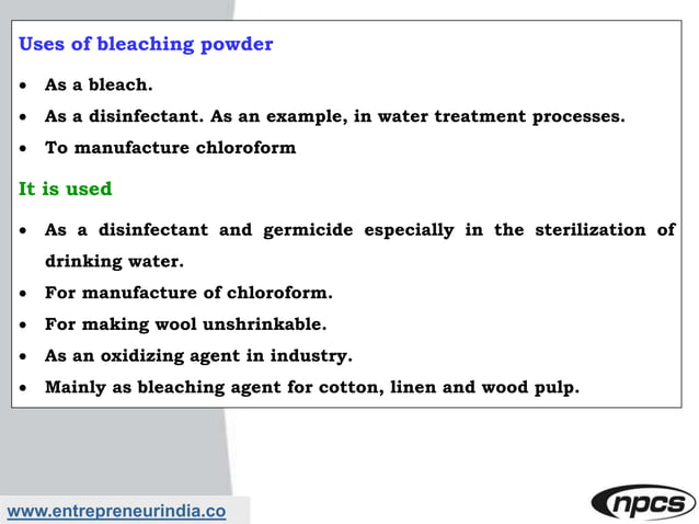 Bleaching Powder Manufacturing Business | PPTX | Commodities | Economy