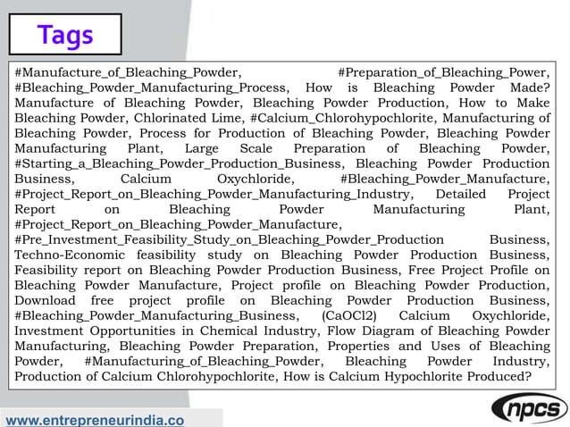 Bleaching Powder Manufacturing Business | PPTX | Commodities | Economy
