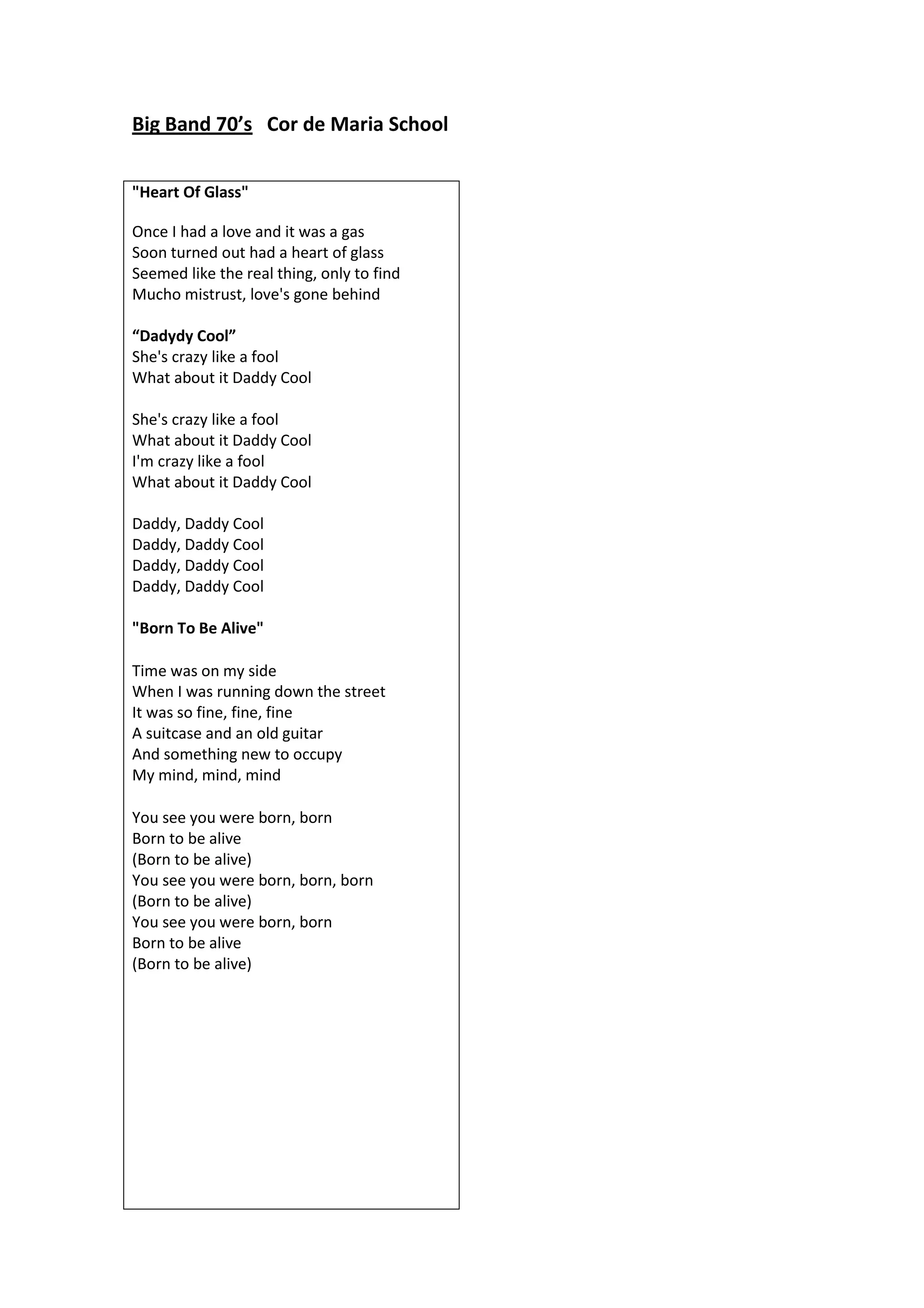 Ssc1314 lyrics cor de maria olot big band 70's | DOCX