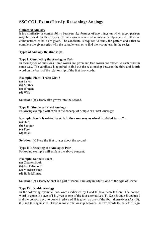 SSC CGL Exam (Tier I) Analogy | PDF