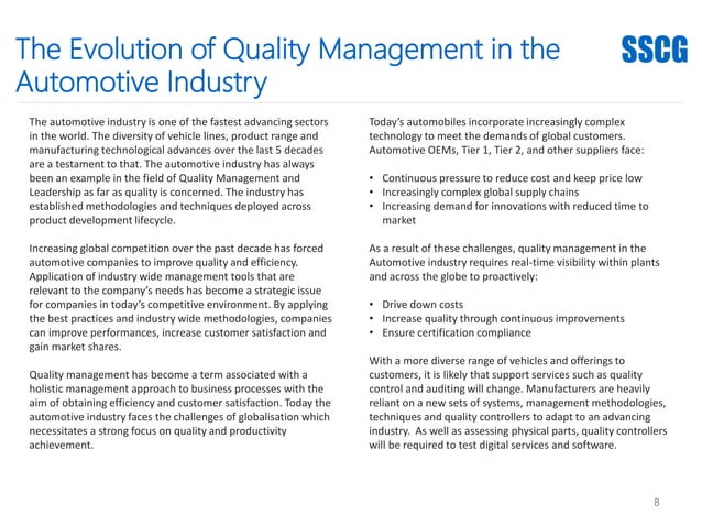 SSCG Automotive Manufacturing Quality Management | PPTX