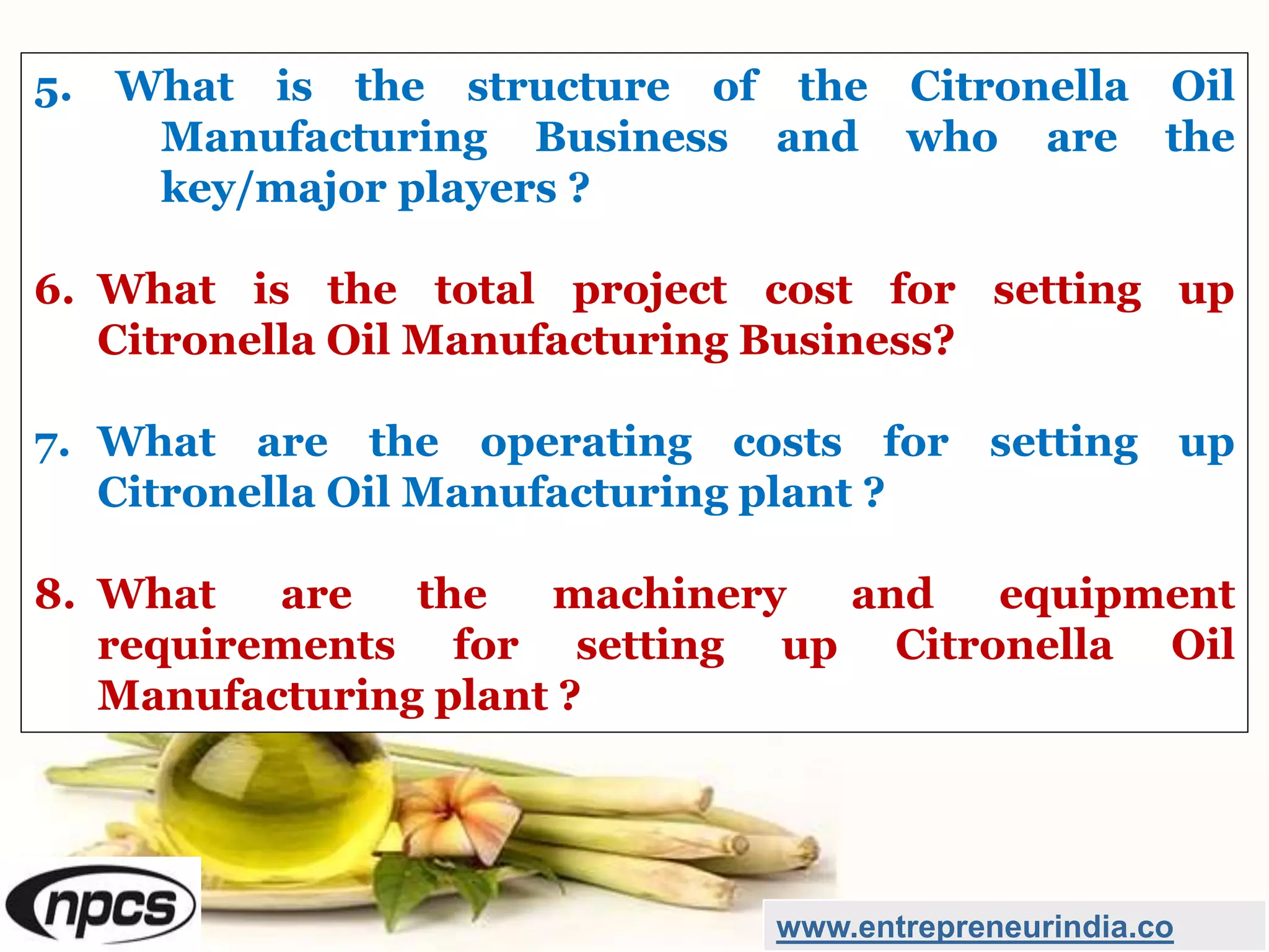 Citronella (Cymbopogon nardus) Oil Extraction | PPTX