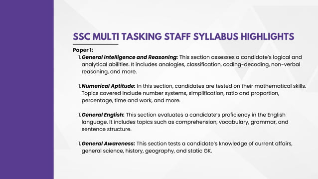 SSC Multi Tasking Staff syllabus | PPT