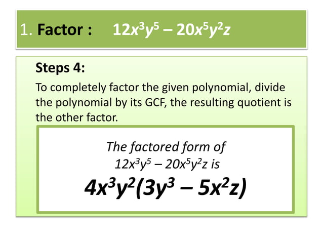 common monomial factor | PPTX | Computing | Technology & Computing